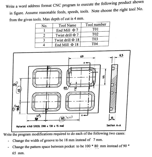 SOLVED: Text: Write a word address format CNC program to execute the following product shown in ...