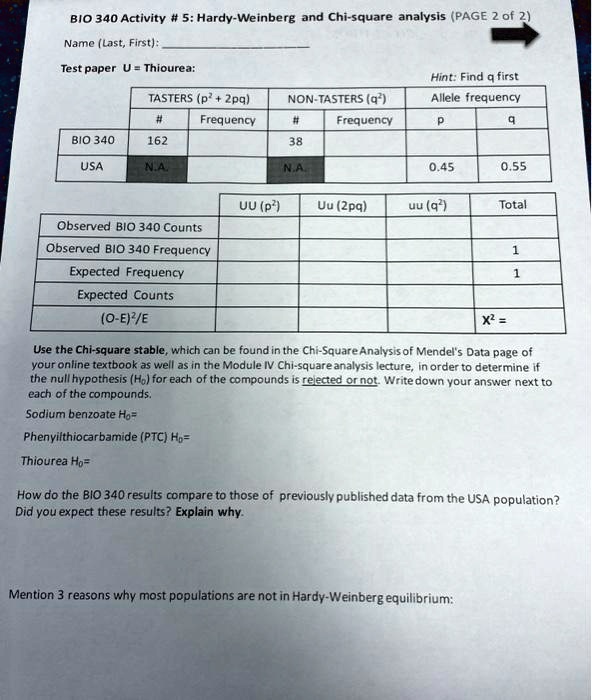BIO 340 Activity 5: Hardy-Weinberg and Chi-square analysis (PAGE 2 of 2 ...