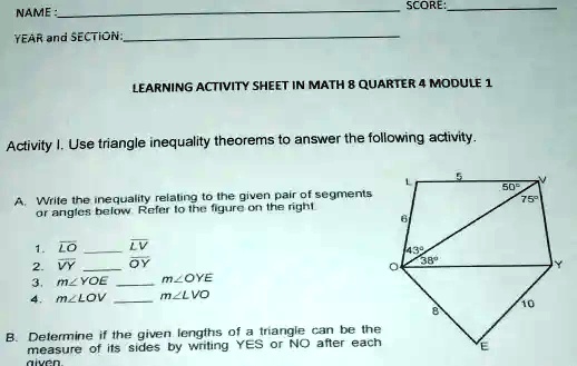 SOLVED: SCORE: NAME YEAR and SECTION: LEARNING ACTIVITY SHEET IN MATH QUARTER 4 MODULE Activity ...