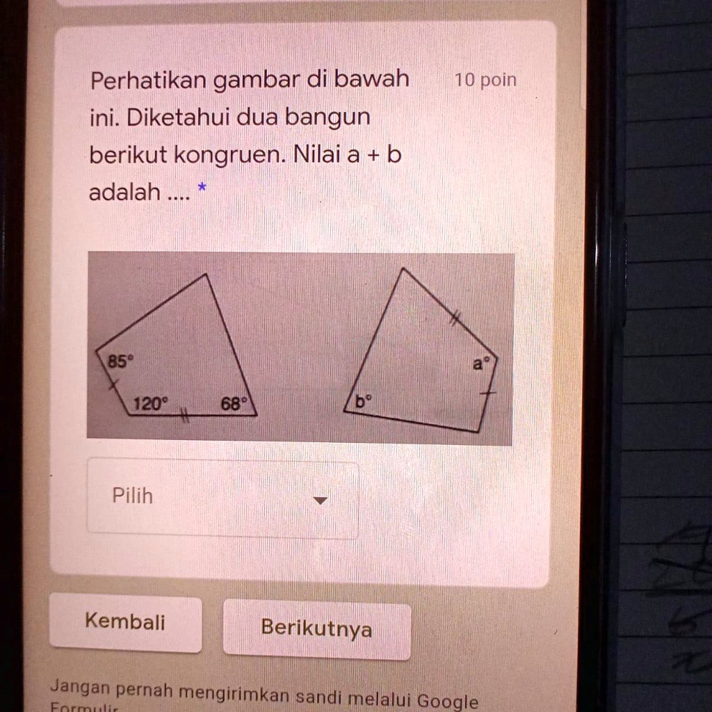 SOLVED: Perhatikan gambar dibawah ini diketahui dua bangunan berikut kongruen nilai a + b adalah ...