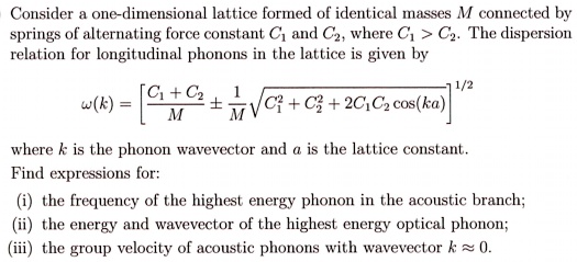 Consider a one-dimensional lattice formed of identical masses M ...