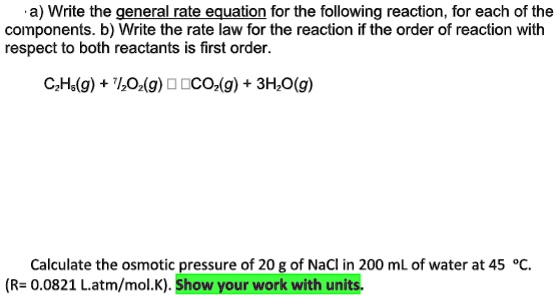 SOLVED:a) Write the general rate_equation for the following reaction ...