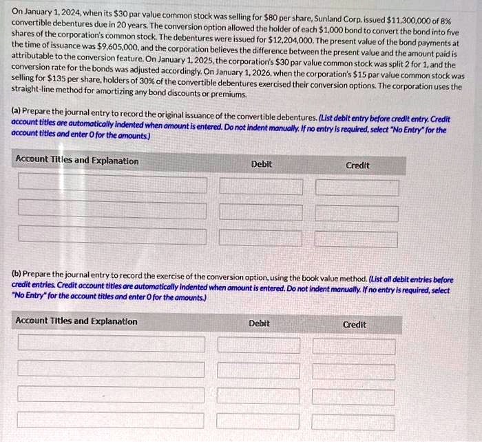 a journal entry for the original issuance of the convertible debentures ...