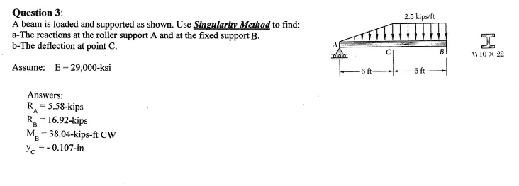 SOLVED: Question 3: A beam is loaded and supported as shown. Use Singularity Method to find: a ...