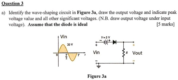 question 3 a identify the wave shaping circuit in figure 3a draw the output voltage and indicate ...