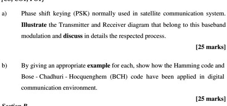 Solved Phase Shift Keying Psk Is Normally Used In Satellite Communication Systems The 