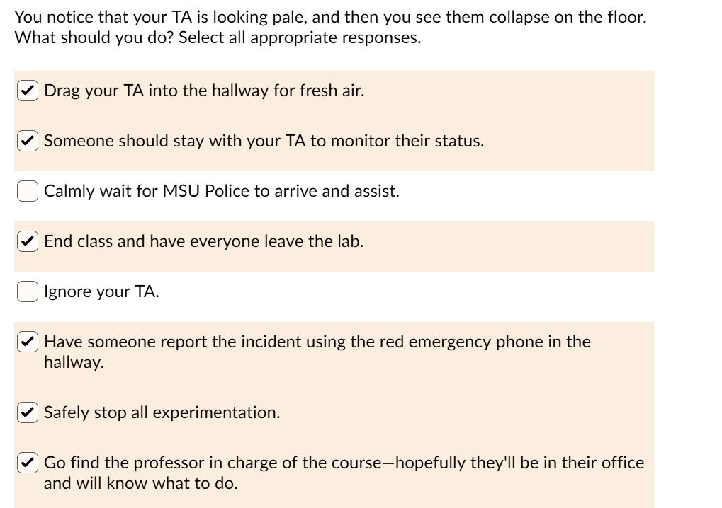 SOLVED: You notice that your TA is looking pale, and then you see them ...