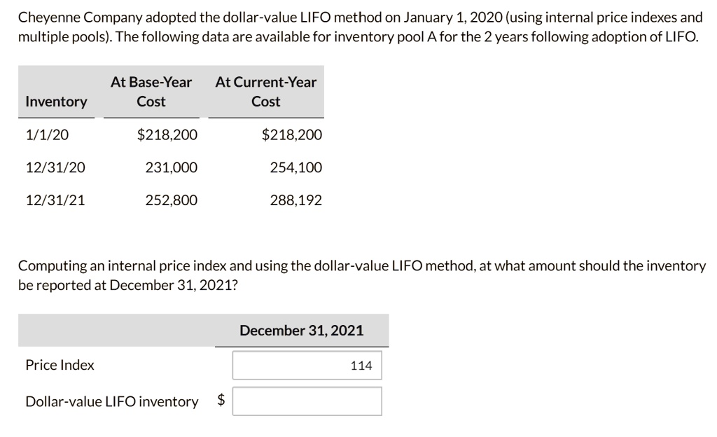 Cheyenne Company adopted the dollar-value LIFO method on January 1 ...