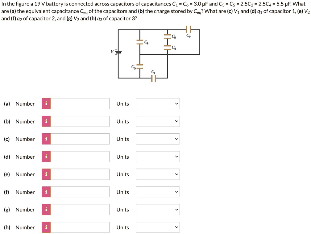 SOLVED: In the figure, a 19V battery is connected across capacitors of ...