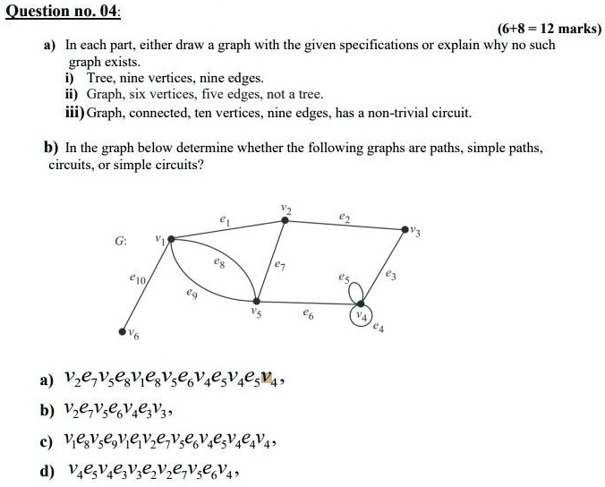 Question no. 04: (6+8= 12 marks) a) In each part, either draw a graph ...
