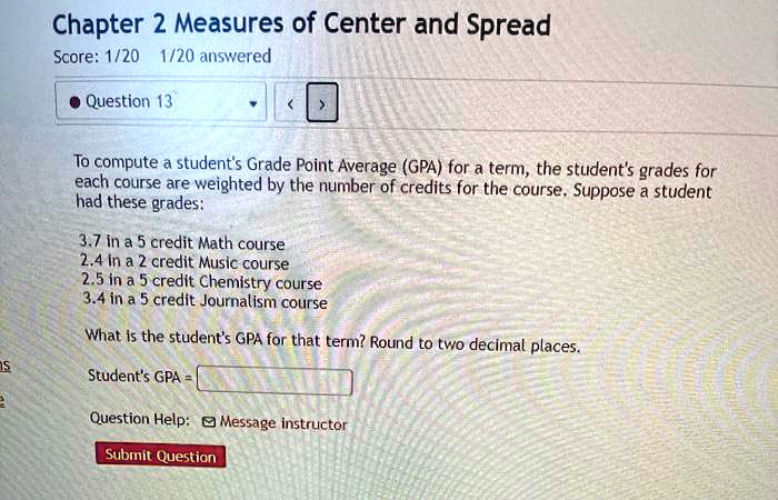 chapter 2 measures of center and spread score 120 120 answered question ...