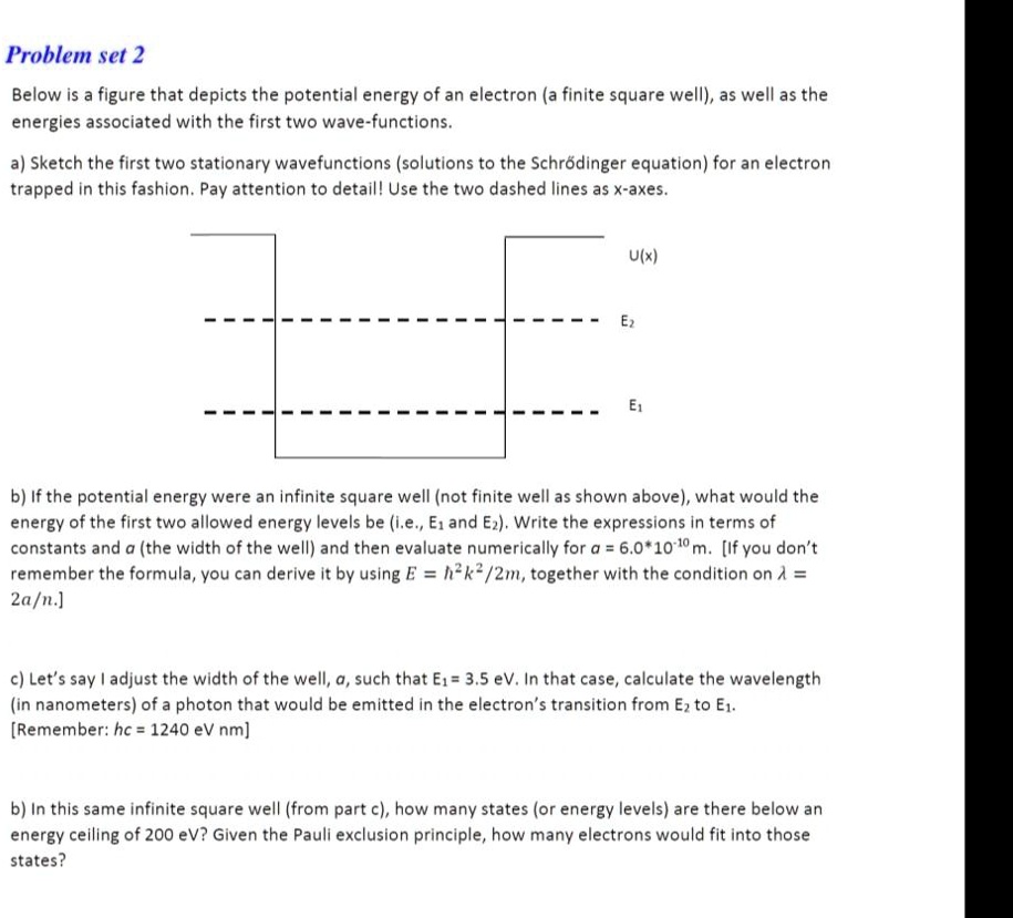 Solved Problem Set 2 Below Is A Figure That Depicts The Potential