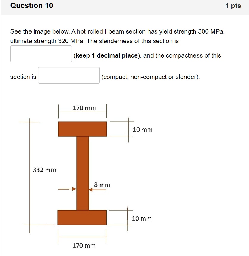 SOLVED: See the image below. A hot-rolled I-beam section has a yield ...
