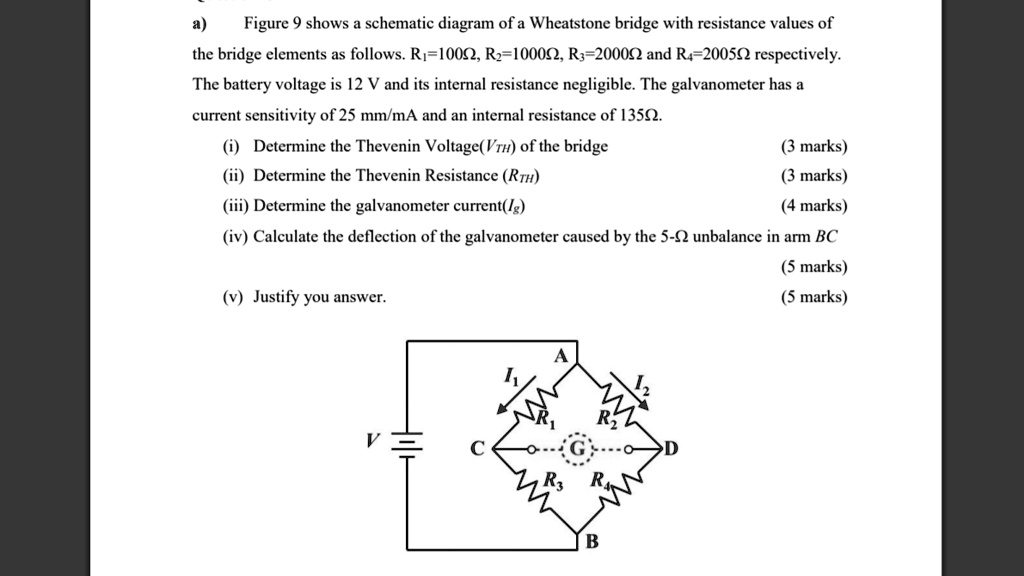 SOLVED: Figure 9 shows a schematic diagram of a Wheatstone bridge with ...