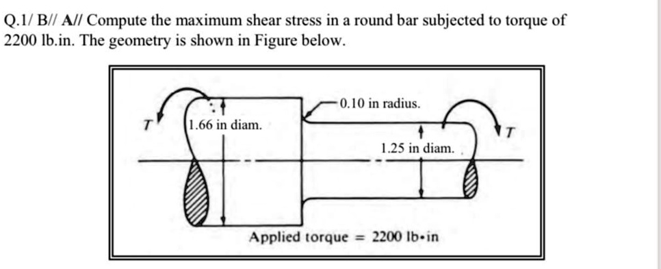SOLVED: Q.1/B//A//Compute the maximum shear stress in a round bar ...