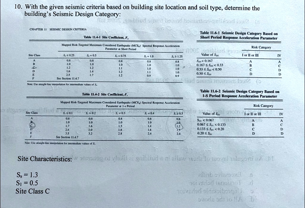 10 with the given seismic criteria based on building site location and ...