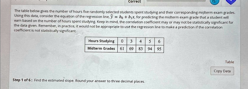 SOLVED: Correct The table below gives the number of hours five randomly selected students spent ...