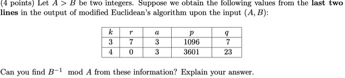 SOLVED:points) Let A > B be two integers Suppose we Obtain the ...