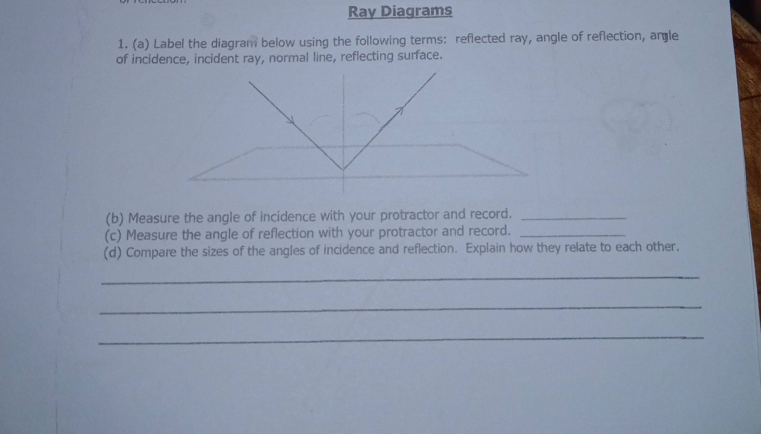 SOLVED: Ray Diagrams 1. (a) Label the diagram below using the following ...