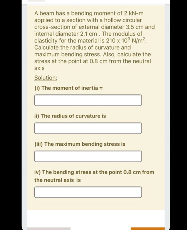 SOLVED: 'A beam has a bending moment of 2 kN-m applied to a section ...