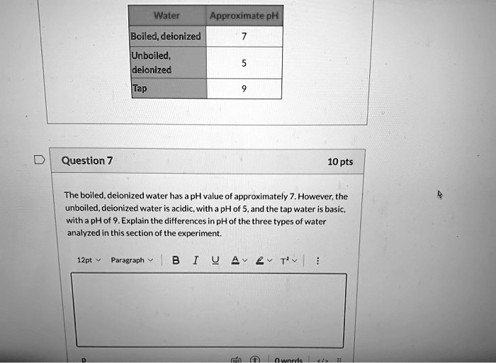 waler approximate ph boiled deionized unbciled deionized tzp question 10 pts the boiled ...