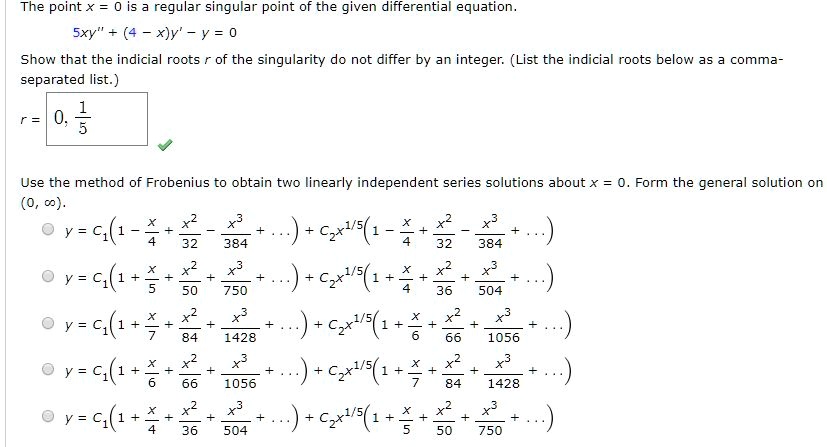 SOLVED: The point x = 0 is a regular singular point of the given differential equation Sxy' (4 ...