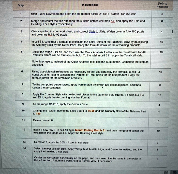 Step Instructions Points Possible 1 Start Excel. Download and open the ...