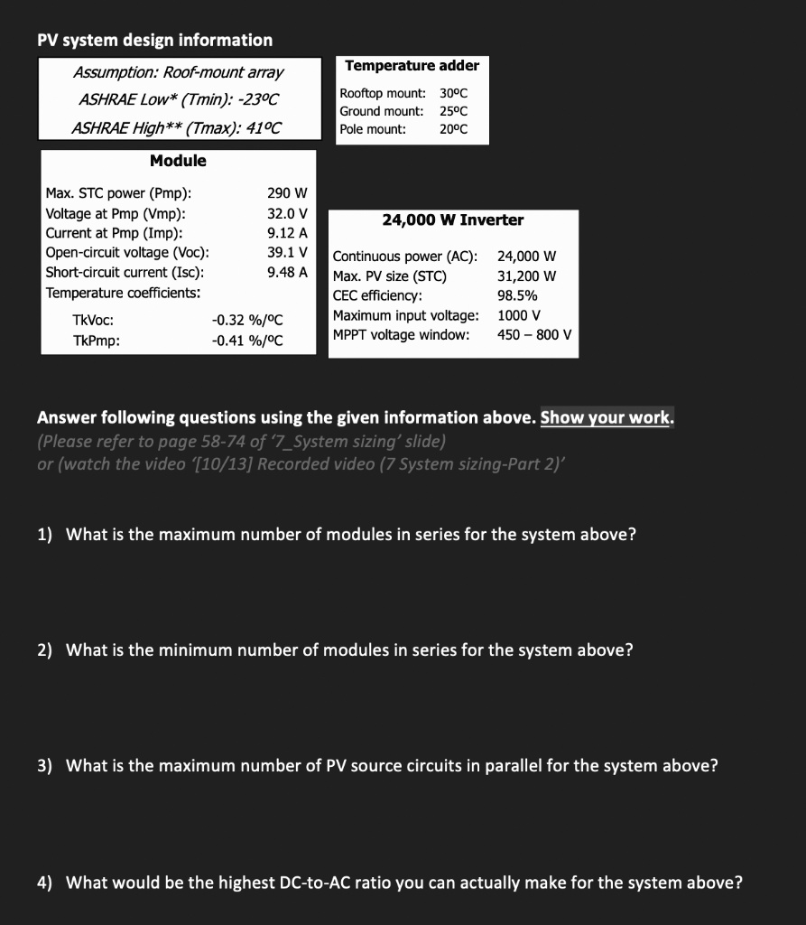 pv system design information assumption roof mount array ashrae low ...