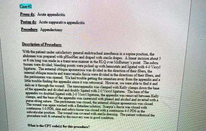 need cpt and hcpcs level ii codes case2 preop dxacute appendicitis ...