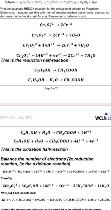 texts ch3oh k2cro4 h2so4 ch3cooh cr2so43 k2so4 h2o write the balanced ...