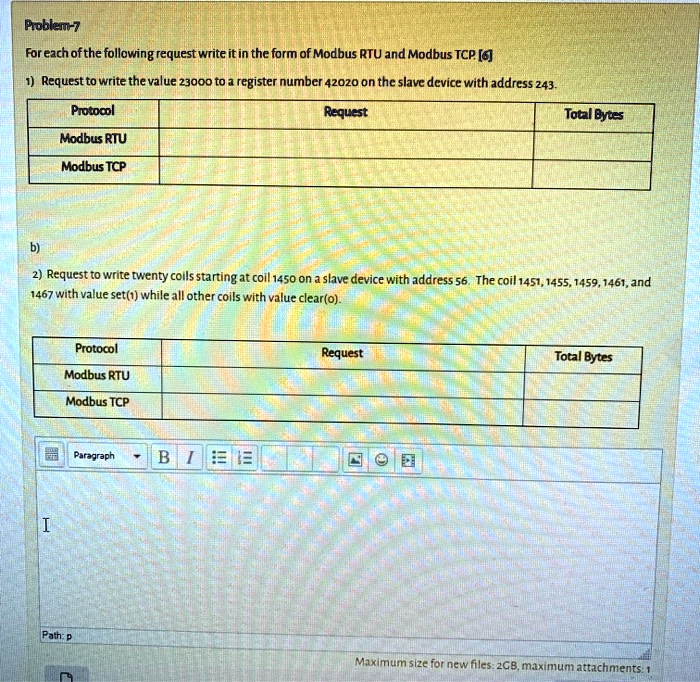 Solved Problem 7 For Each Of The Following Requests Write It In The Form Of Modbus Rtu And 2915