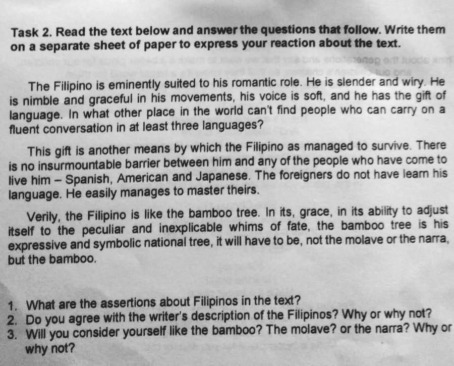 SOLVED: Task 2. Read the text below and answer the questions that ...