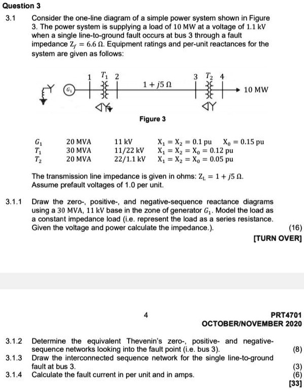 Solved Question 3 31 Consider The One Line Diagram Of A Simple Power System Shown In Figure 3