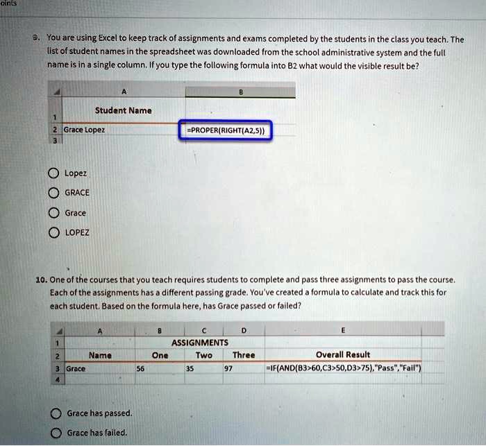 8. You are using Excel to keep track of assignments and exams completed ...