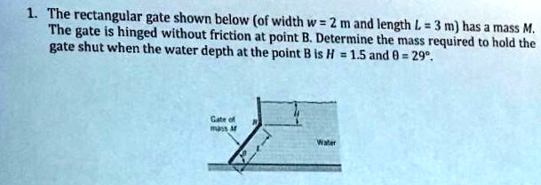 SOLVED: The rectangular gate shown below, with a width of w=2 m and a length of L=3 m, has a ...