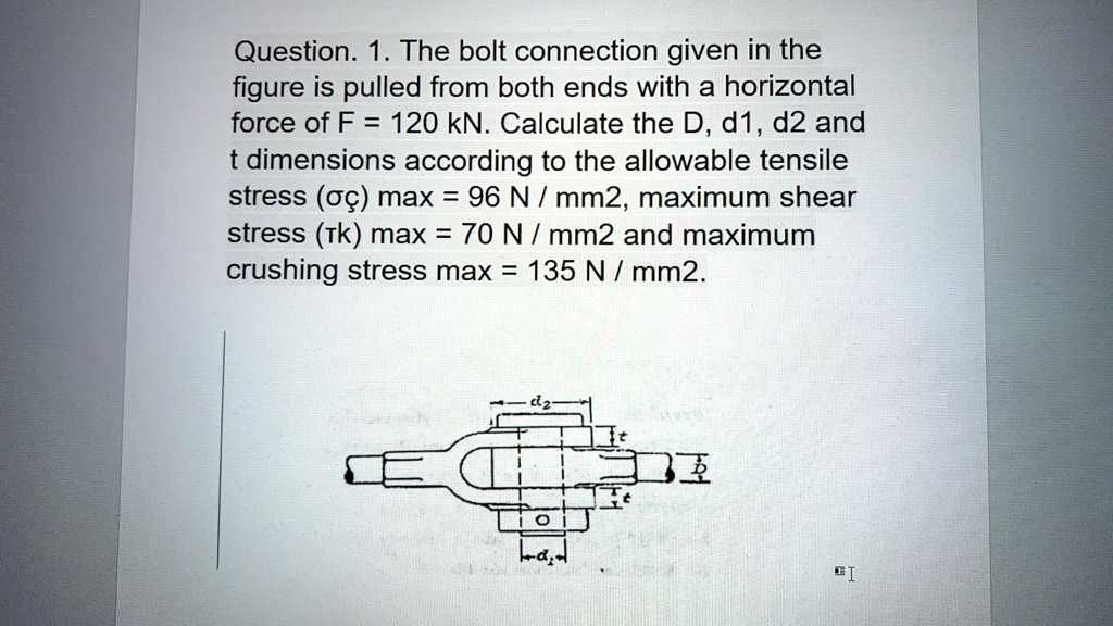 SOLVED: Question. 1.The bolt connection given in the figure is pulled ...