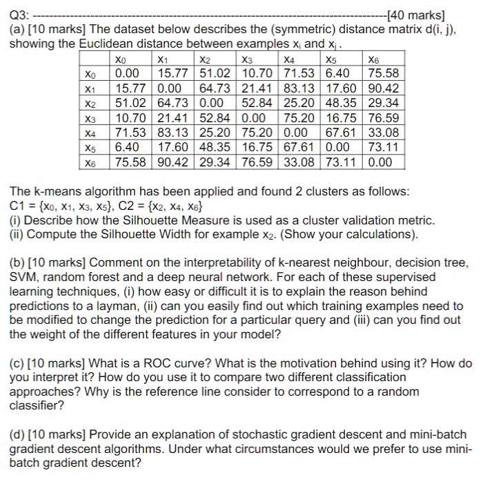 SOLVED: Machine Learning Sample Paper Help: Any help is appreciated! Q3 ...