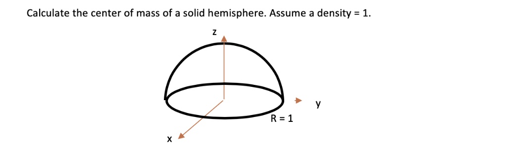 SOLVED: Calculate the center of mass of a solid hemisphere. Assume a density R=1
