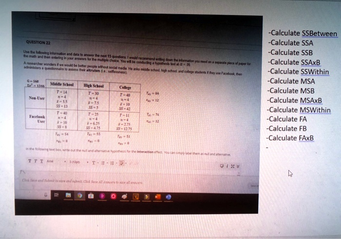 calculate ssbetween calculate ssa calculate ssb calculate ssaxb ...