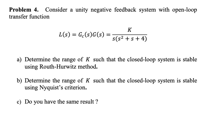 Solved Problem 4 Consider A Unity Negative Feedback System With Open Loop Transfer Function K