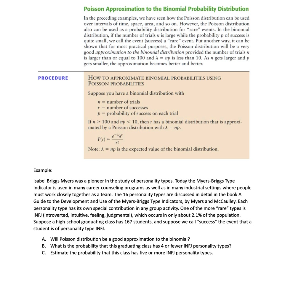 PROCEDURE Poisson Approximation to the Binomial Probability Distribution In the preceding ...