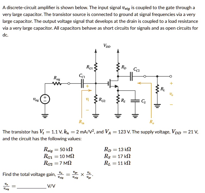 SOLVED: A discrete-circuit amplifier is shown below: The input signal Usig is coupled to the ...