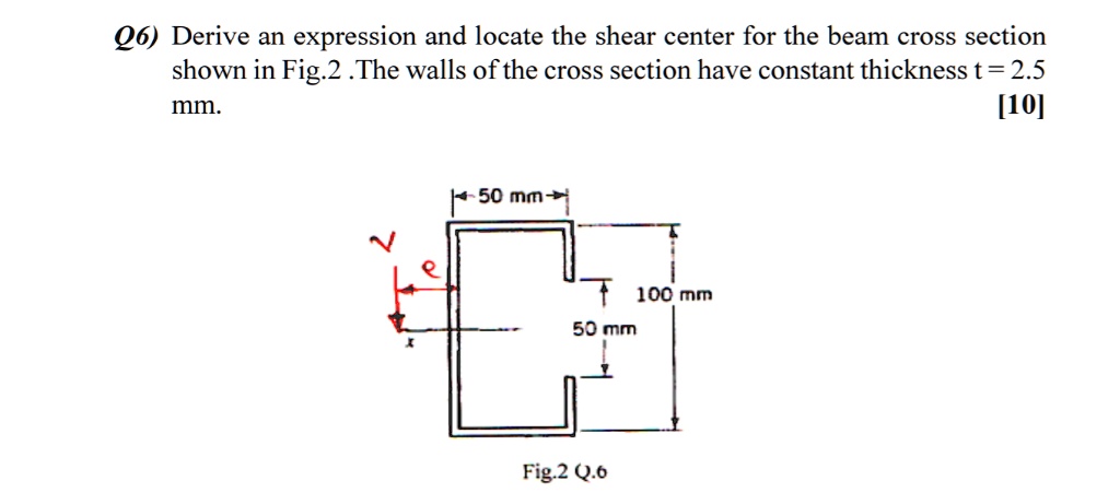 SOLVED: Q6) Derive an expression and locate the shear center for the beam cross section shown in ...