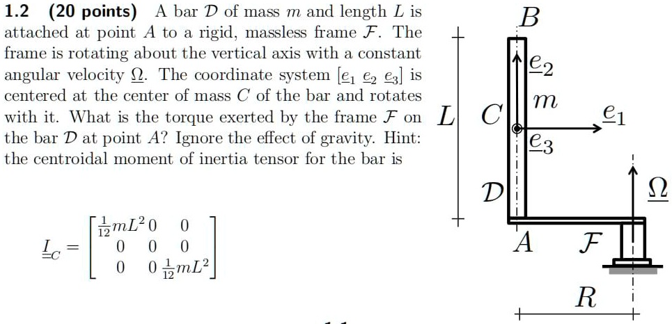 SOLVED: 1.2 (20 points) A bar D of mass m and length L is attached at ...