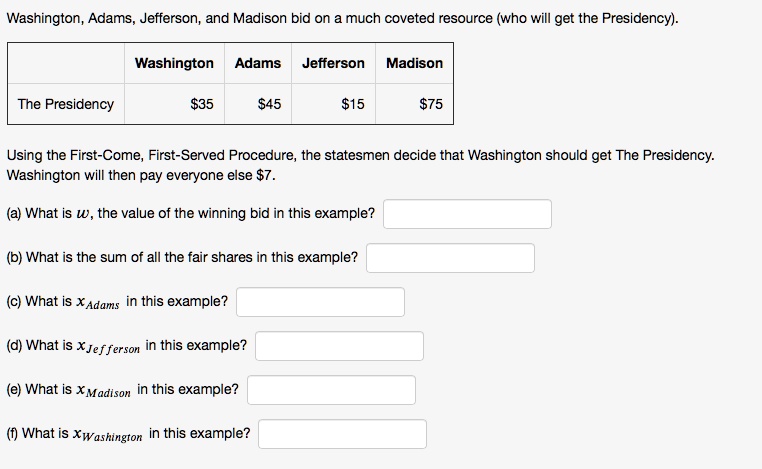SOLVED: Washington , Adams, Jefferson, and Madison bid on much coveted ...