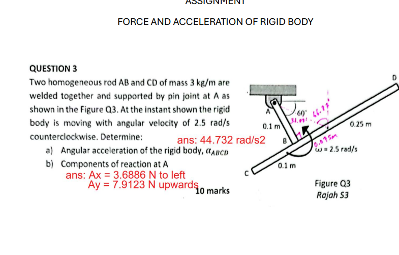 FORCE AND ACCELERATION OF RIGID BODY QUESTION 3 Two homogeneous rod A B ...