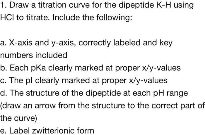 how to draw a titration curve 1 draw a titration curve for the dipeptide k h using hcl to ...