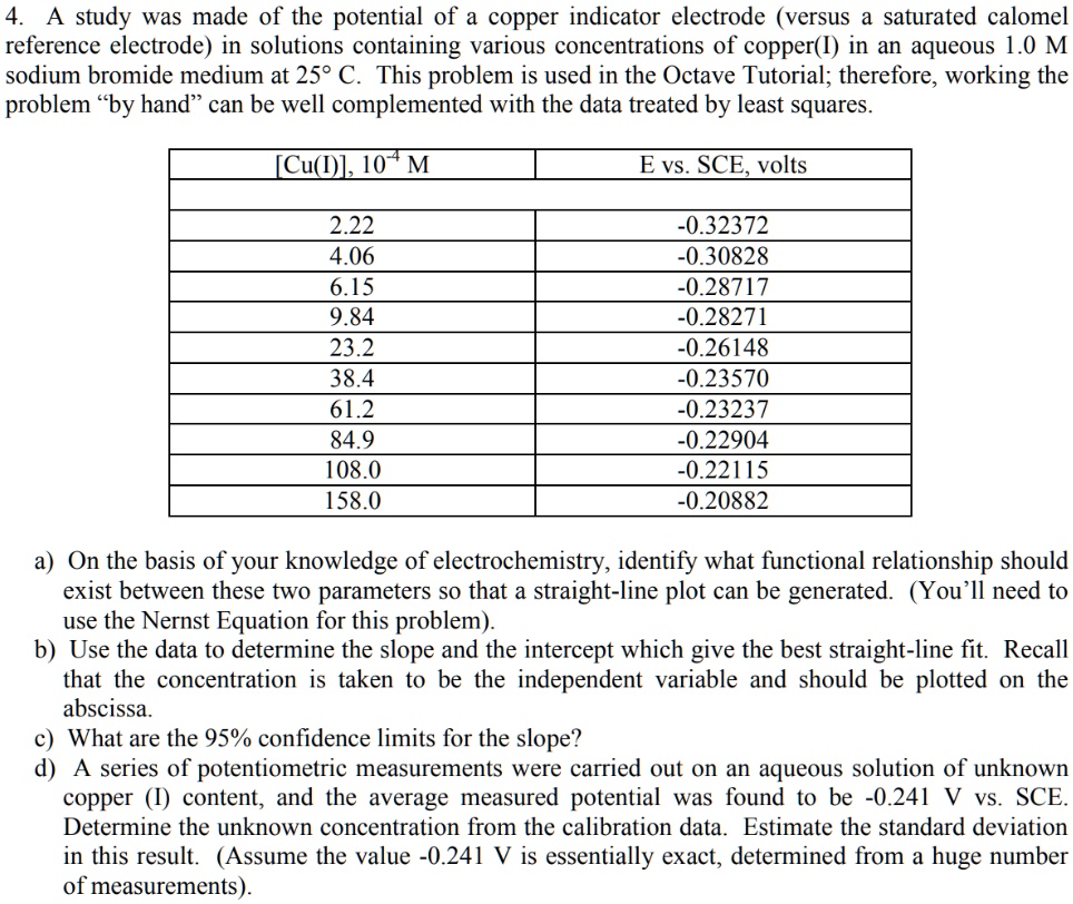 SOLVED: study was made of the potential of a copper indicator electrode ...