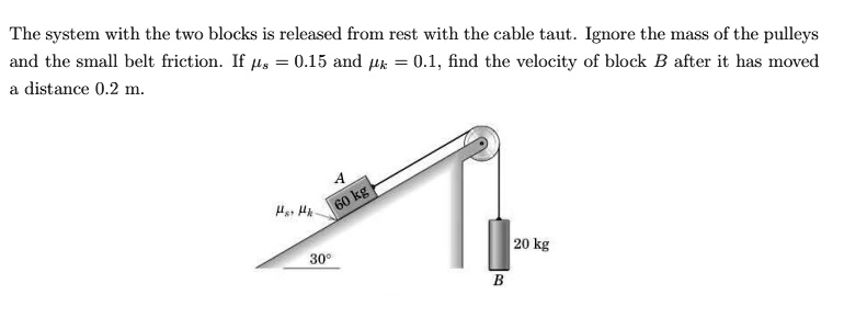SOLVED: The system with the two blocks is released from rest with the cable taut. Ignore the ...
