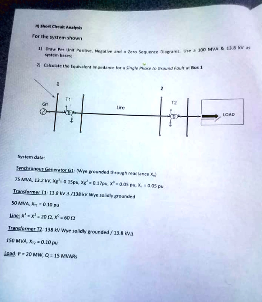 SOLVED: Draw per unit positive, negative, and zero sequence diagrams. Use a 100 MVA to calculate ...